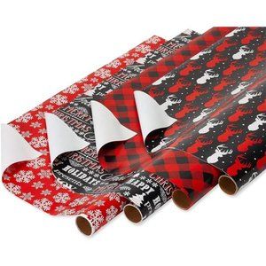 Party Supplies | 12 Sq Ft Red And Black Christmas Wrapping Paper 4 ...